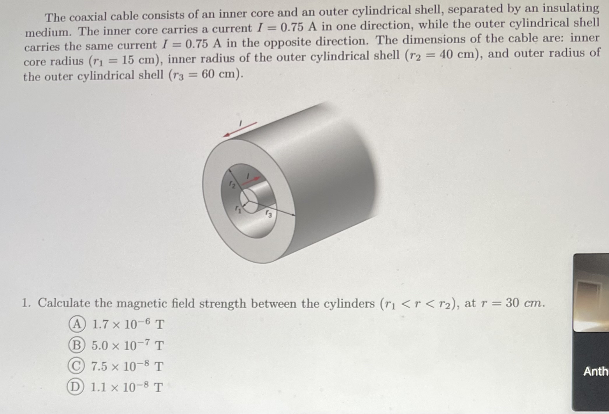Solved The coaxial cable consists of an inner core and an | Chegg.com