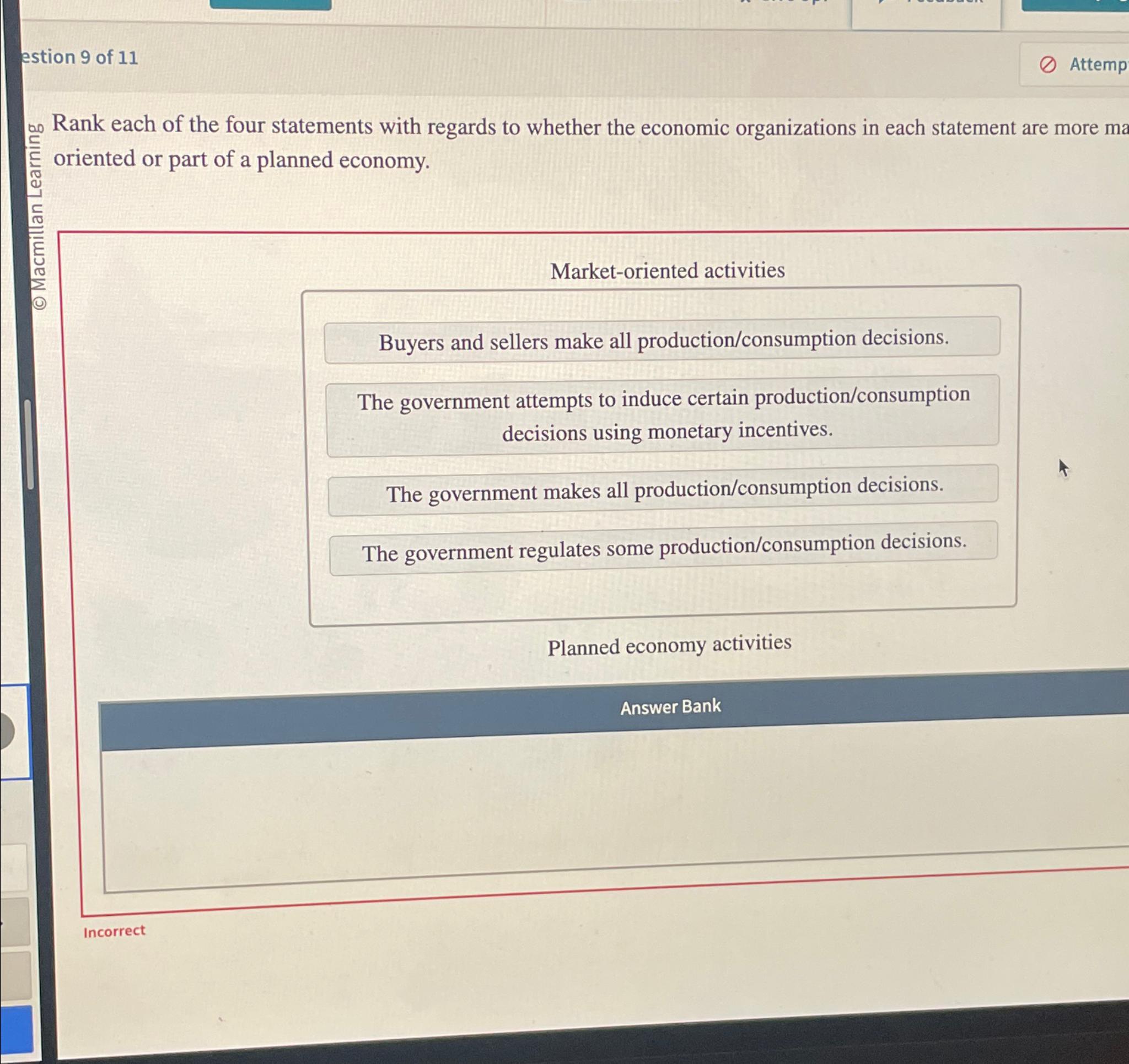 Solved estion 9 ﻿of 11AttempRank each of the four statements | Chegg.com