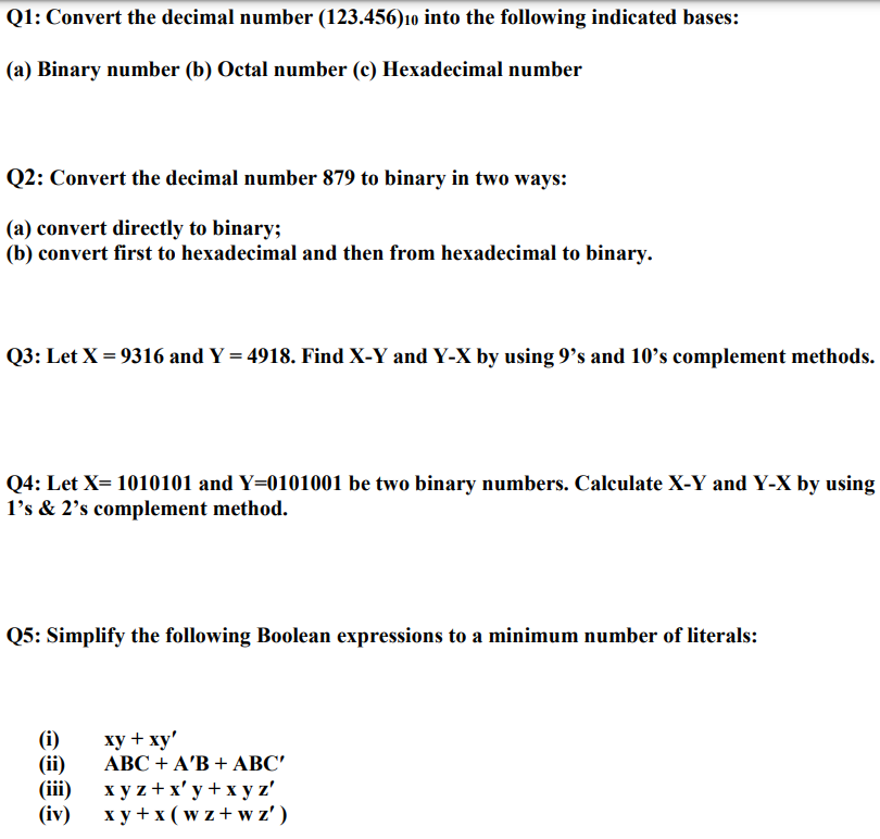 Solved Q1: Convert the decimal number (123.456)10 ﻿into the | Chegg.com