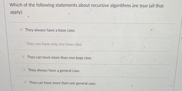 Solved Which of the following statements about recursive | Chegg.com
