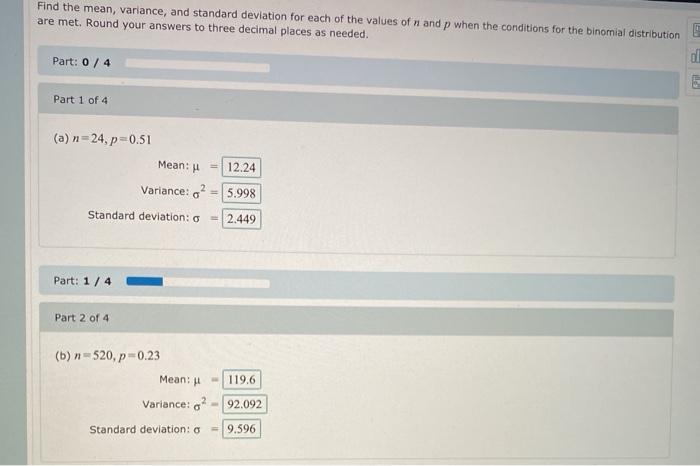 Solved Find the mean, variance, and standard deviation for | Chegg.com