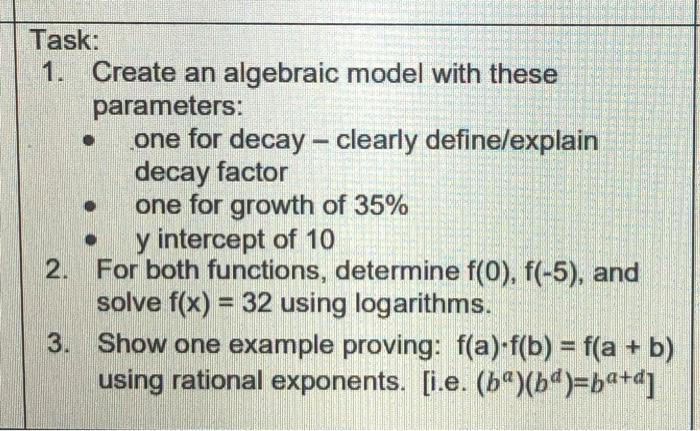 Solved Task: 1. Create an algebraic model with these | Chegg.com
