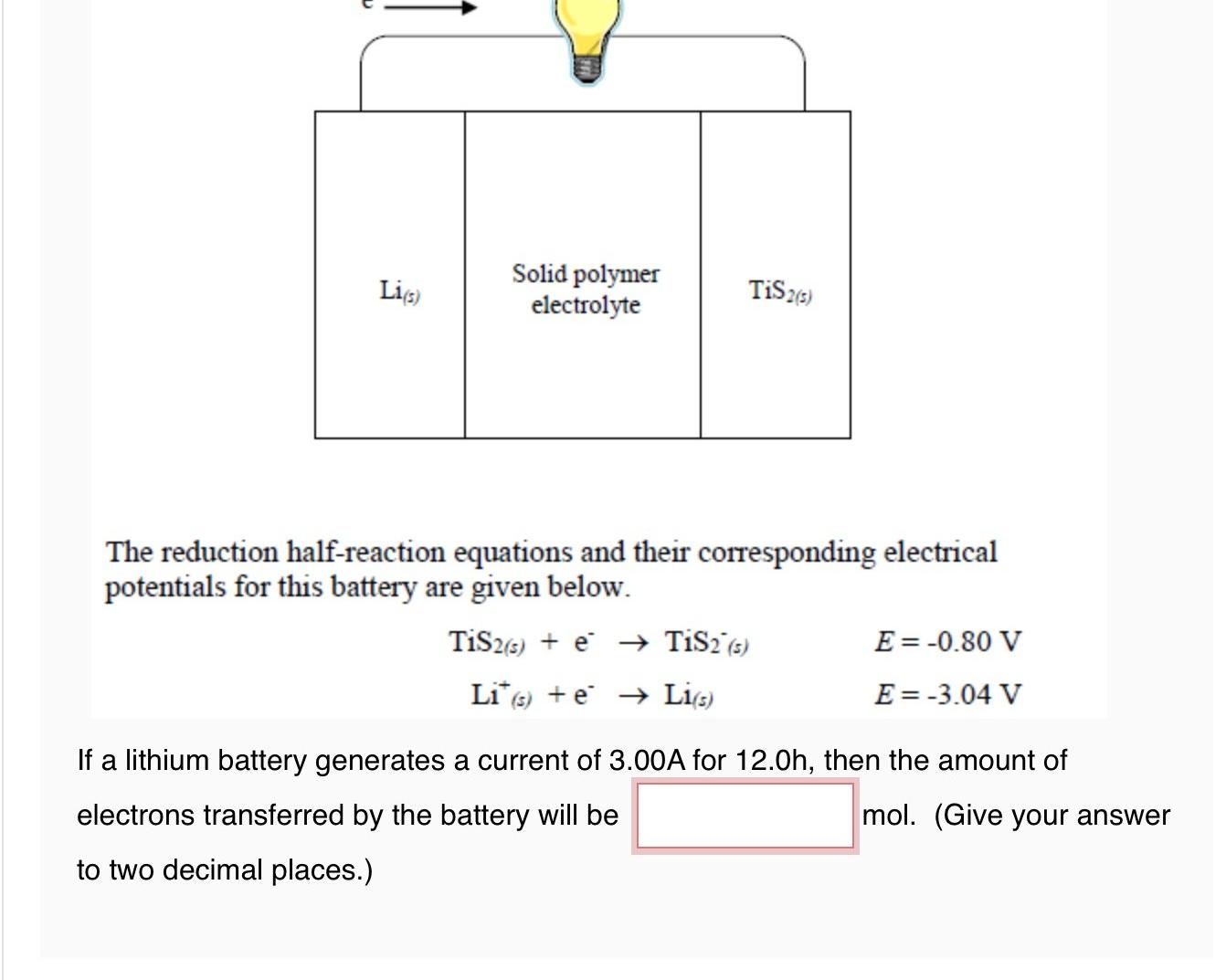 Solved Lis) Solid polymer electrolyte TiS25) The reduction | Chegg.com