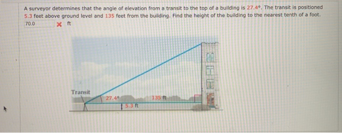Solved A surveyor determines that the angle of elevation | Chegg.com