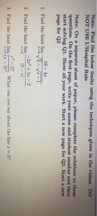Solved Note Find The Below Limits Using The Techniques 