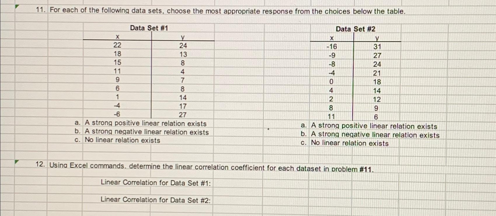 Solved For each of the following data sets, choose the most | Chegg.com