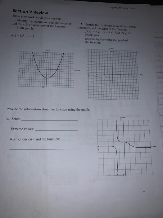 Solved Algebra II-Study Guide Section V Review Show your | Chegg.com