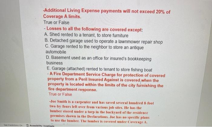 Solved -Additional Living Expense payments will not exceed | Chegg.com