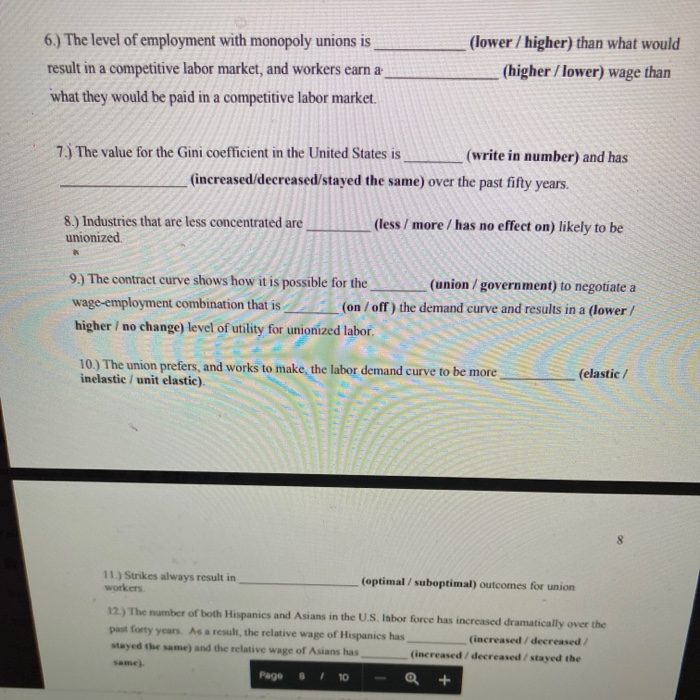 Solved 6.) The level of employment with monopoly unions is | Chegg.com