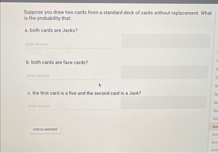 Solved Suppose you draw two cards from a standard deck of | Chegg.com