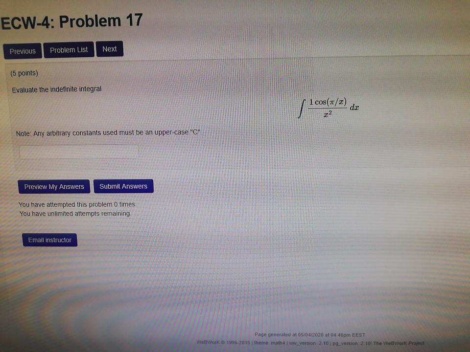 Solved ECW-4: Problem 17 Previous Problem List Next (5 | Chegg.com