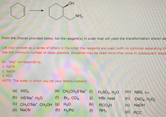 Solved From the choices provided below, list the reagent(s) | Chegg.com