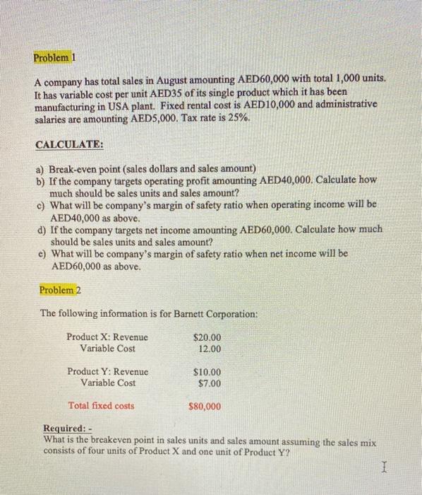 Solved Problem 1 A company has total sales in August | Chegg.com