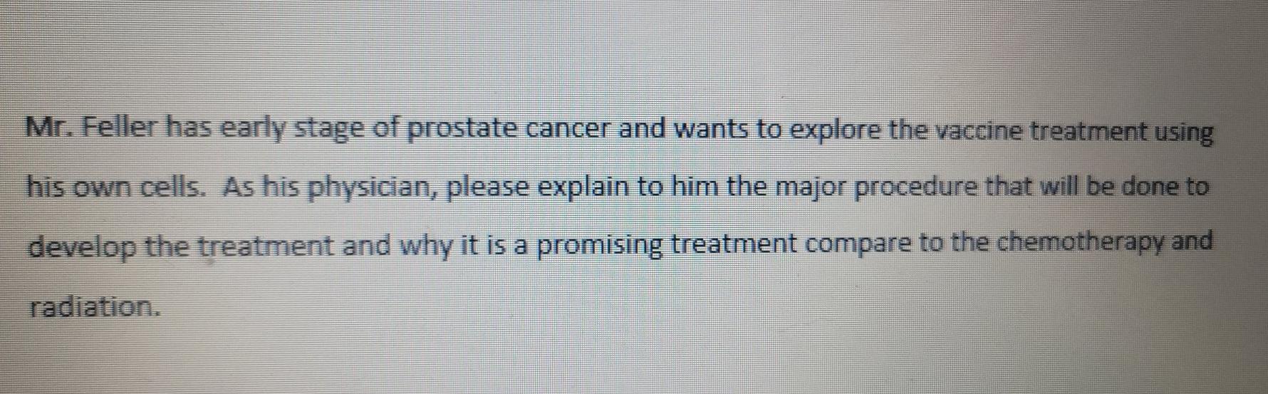 Solved Mr. Feller has early stage of prostate cancer and | Chegg.com