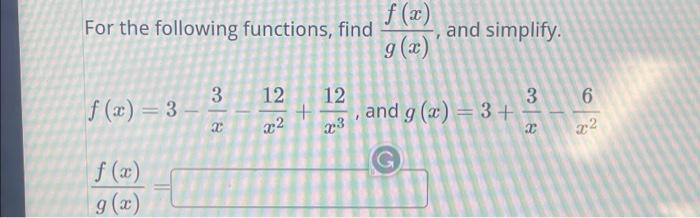 Solved For the following functions, find f(x)=3 f (x) 9 (x) | Chegg.com