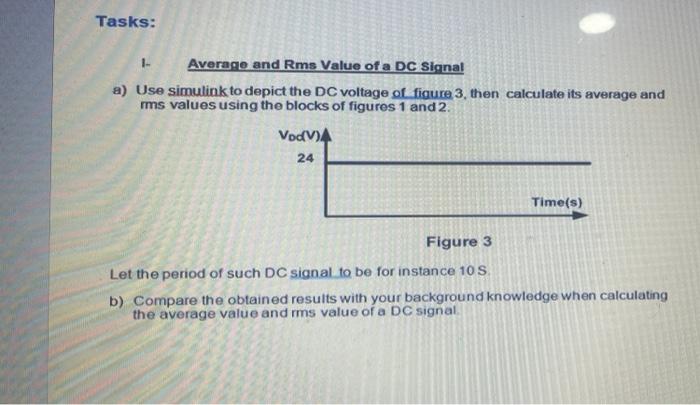 Solved Tasks: 1 Average and Rms Value of a DC Signal a) Use | Chegg.com