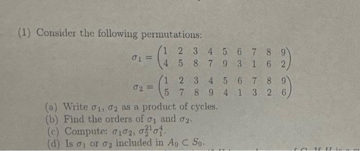 Solved (1) Consider the following permutations: \\[ | Chegg.com