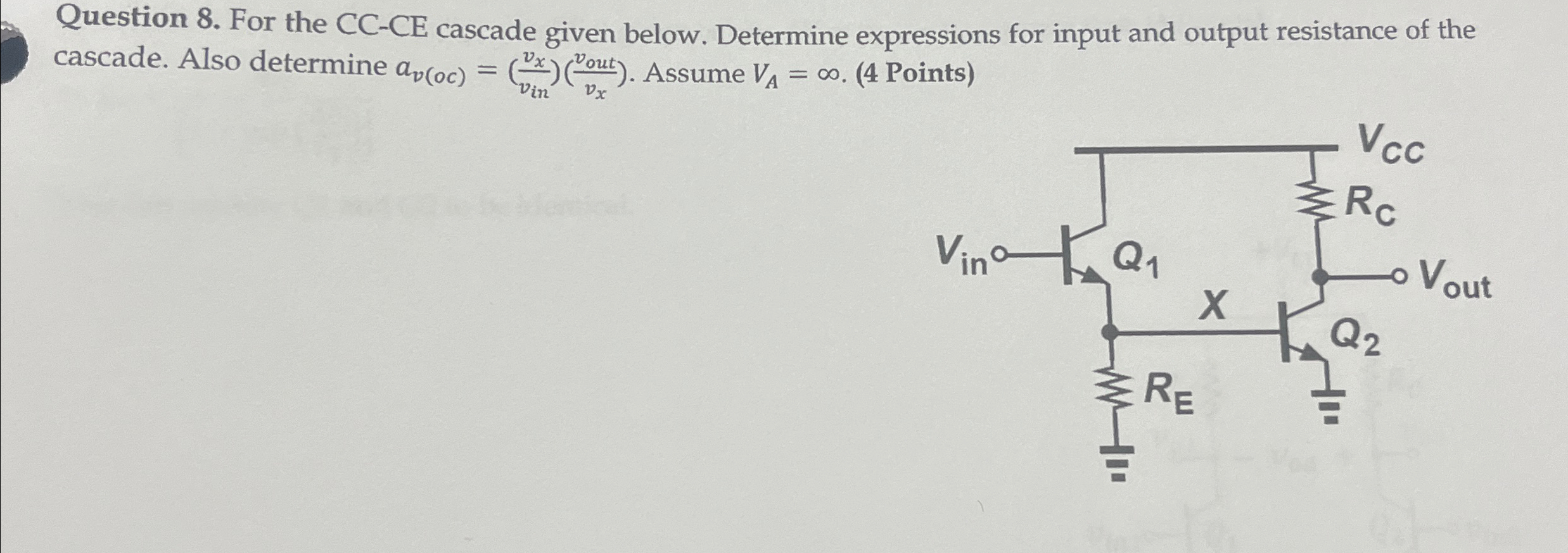 Solved Question 8. ﻿For the CC-CE cascade given below. | Chegg.com