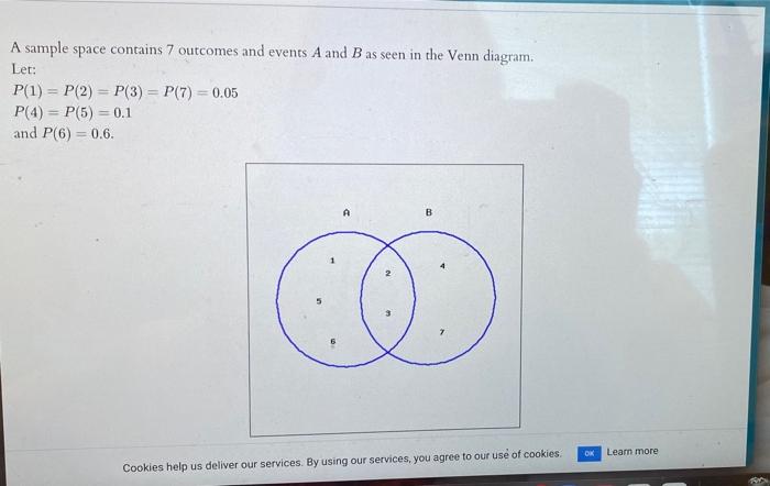 Solved A sample space contains 7 outcomes and events A and B | Chegg.com