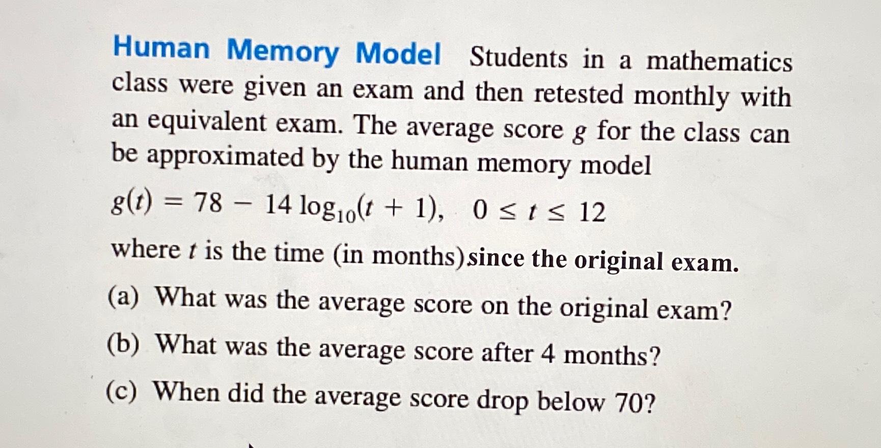 Solved Human Memory Model Students in a mathematics class | Chegg.com