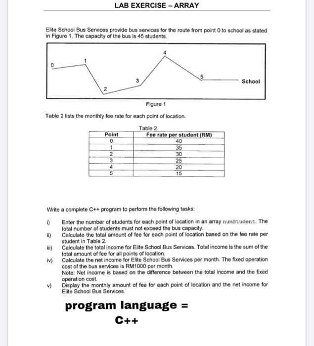 Solved LAB EXERCISE - ARRAY Elite School Bus Services | Chegg.com
