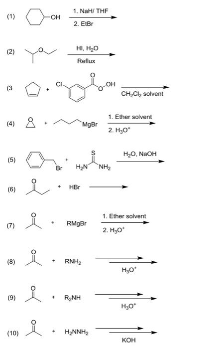 Solved (1) OH 1. NaH/THF 2. EtBr (2) you HI, H20 Reflux (3 | Chegg.com