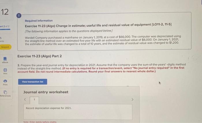 Solved 11 Part 1 of 2 Required information Exercise 11-23 | Chegg.com