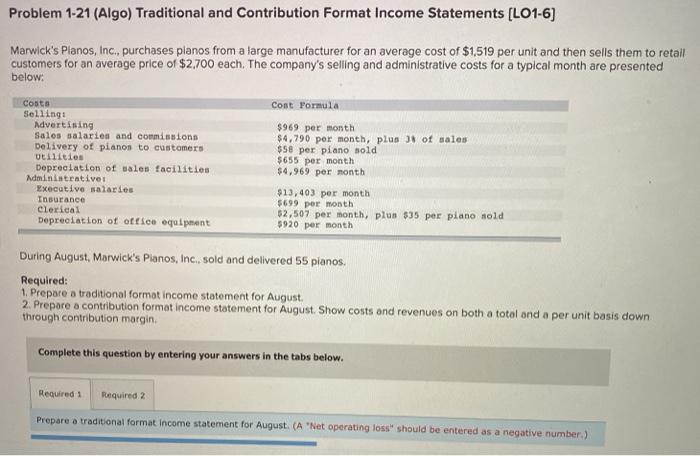 Solved Problem 1-21 (Algo) Traditional and Contribution | Chegg.com