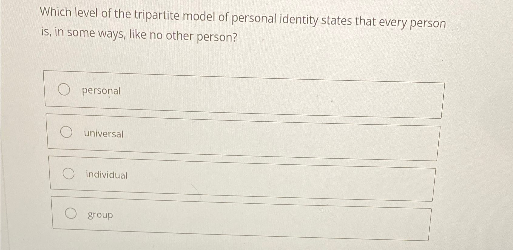 Solved Which level of the tripartite model of personal | Chegg.com