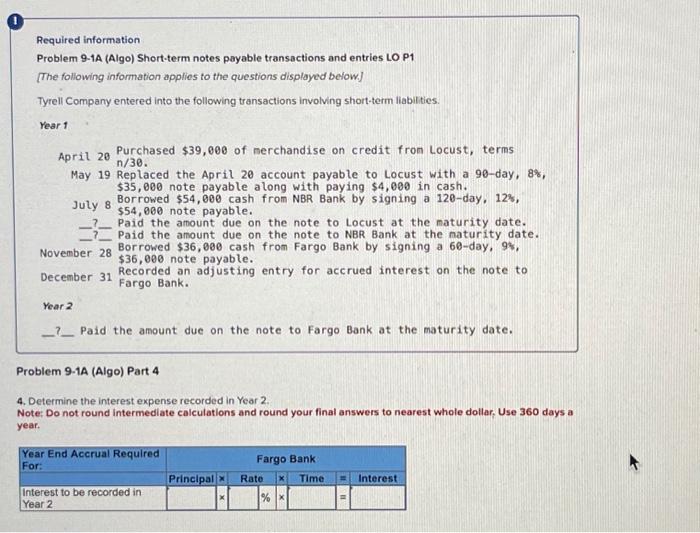 Solved Required information Problem 9-1A (Algo) Short-term | Chegg.com