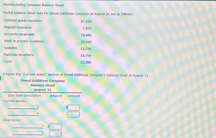 Solved Manufacturing Company Balance Sheet Partial balance | Chegg.com