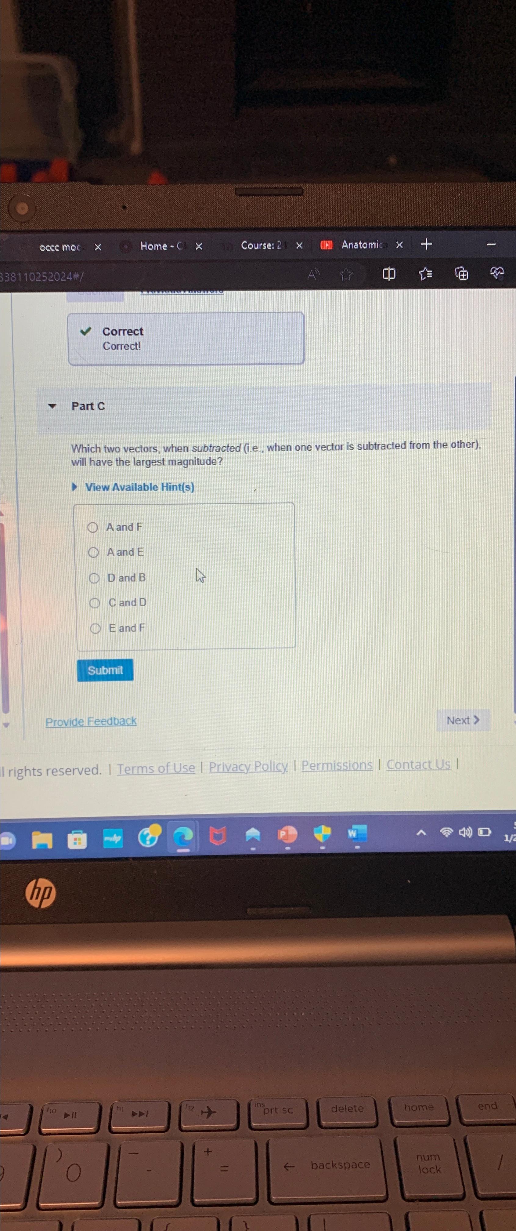 Solved CorrectCorrect!Part CWhich two vectors, when | Chegg.com