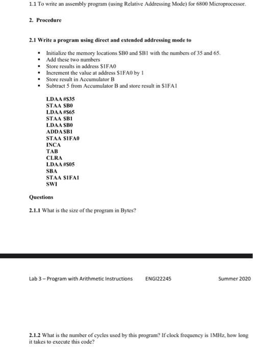 Solved 1.1 To write an assembly program (using Relative | Chegg.com