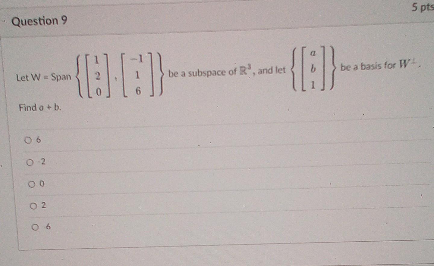 Solved Let W=Span⎩⎨⎧⎣⎡120⎦⎤,⎣⎡−116⎦⎤⎭⎬⎫ be a subspace of R3, | Chegg.com