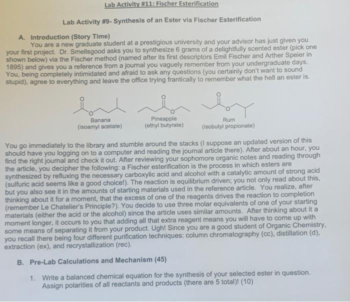Solved Lab Activity #11: Fischer Esterification Lab Activity | Chegg.com