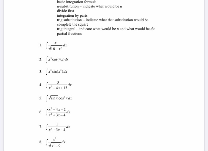 Solved Match each of the integrals with the best way to do | Chegg.com