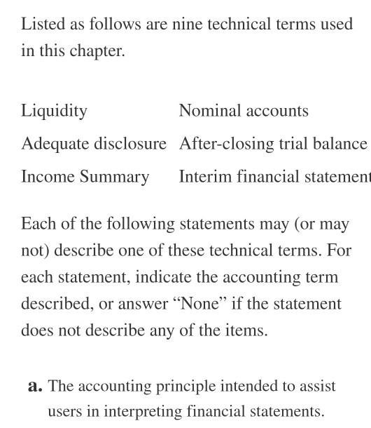 Solved Listed as follows are nine technical terms used in | Chegg.com