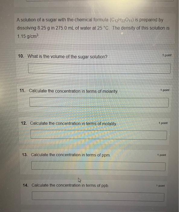 Solved A solution of a sugar with the chemical formula | Chegg.com
