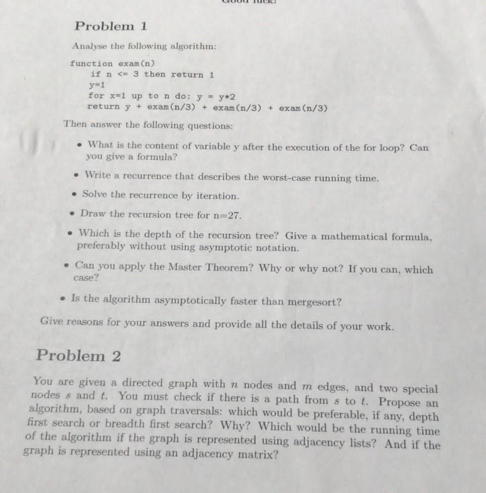 Solved Problem 1 Analyse The Following Algorithm Function 3135