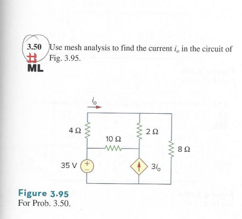Solved 3.50 ﻿Use mesh analysis to find the current io ﻿in | Chegg.com