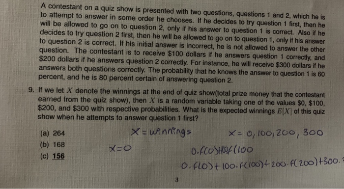 Solved A contestant on a quiz show is presented with two | Chegg.com