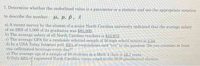 Solved 7. Determine whether the underlined value is a | Chegg.com