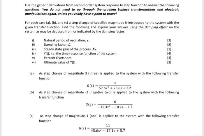 Solved Use the generic derivations from second-order system | Chegg.com