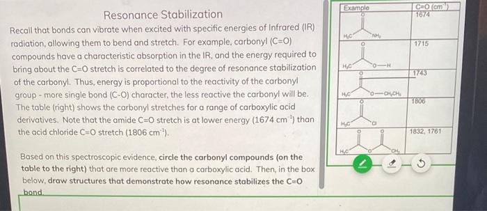 Solved Resonance Stabilization Recall that bonds can vibrate | Chegg.com