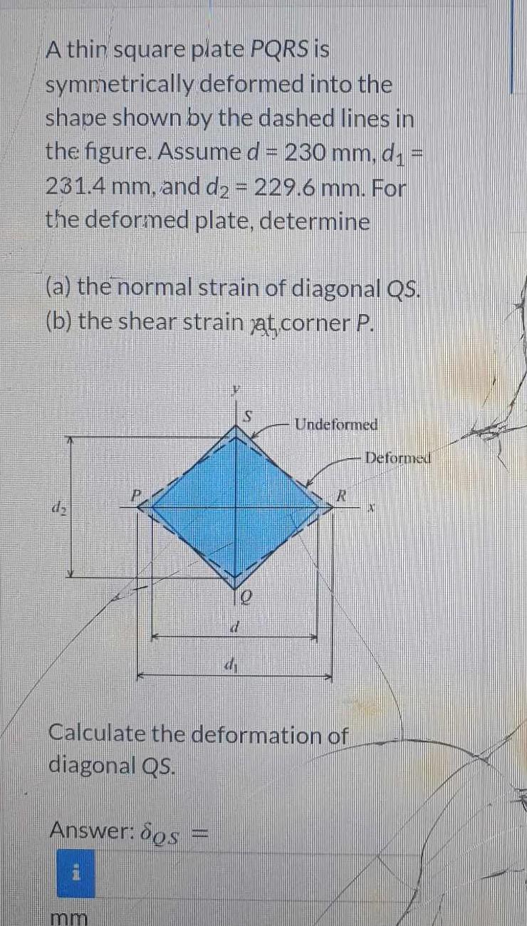 Solved A thin square plate PQRS is symmetrically deformed | Chegg.com