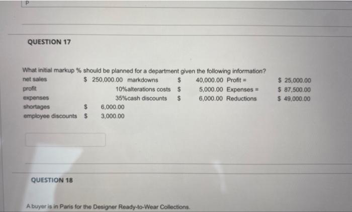 Solved What initial markup \% should be planned for a | Chegg.com