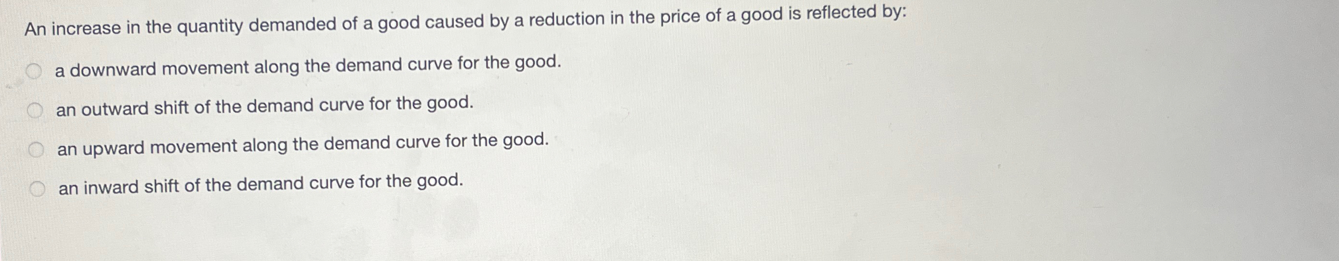 Solved An increase in the quantity demanded of a good caused | Chegg.com