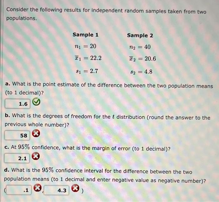 Solved Consider the following results for independent random | Chegg.com