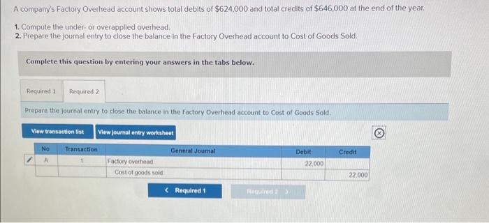 Solved company's Factory Overhead account shows total debits | Chegg.com