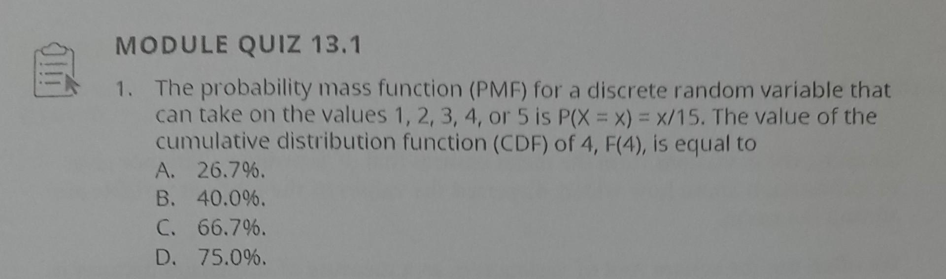 Solved 1. The probability mass function (PMF) for a discrete | Chegg.com